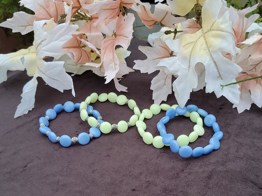 Genuine Cave Aragonite Calcite Blue, Green Glow in the Dark Natural Stone 12mm Coin Shape Energy ...