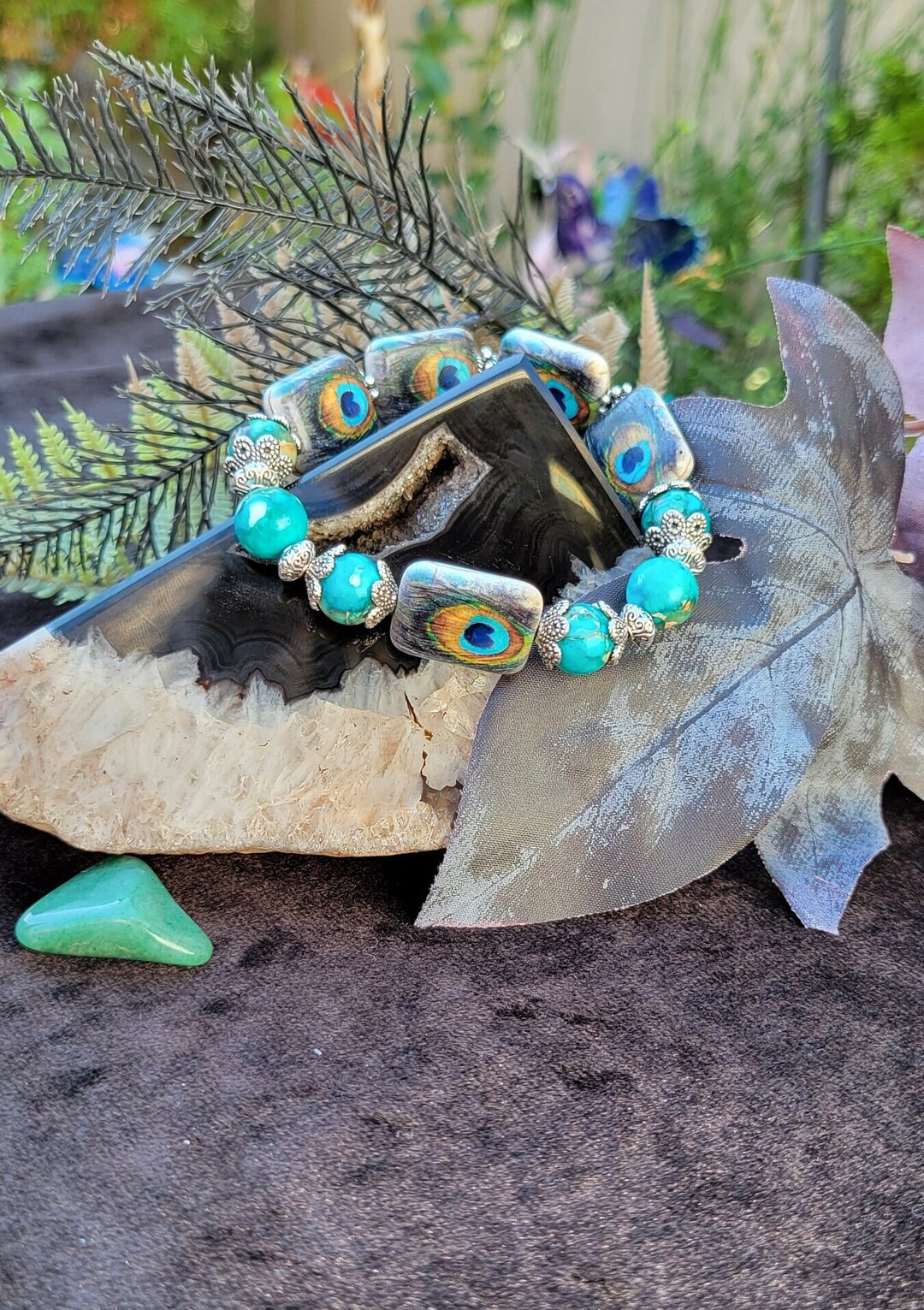 Turquoise Peacock Feather Reconstituted Stone and Turquoise Imperial ...