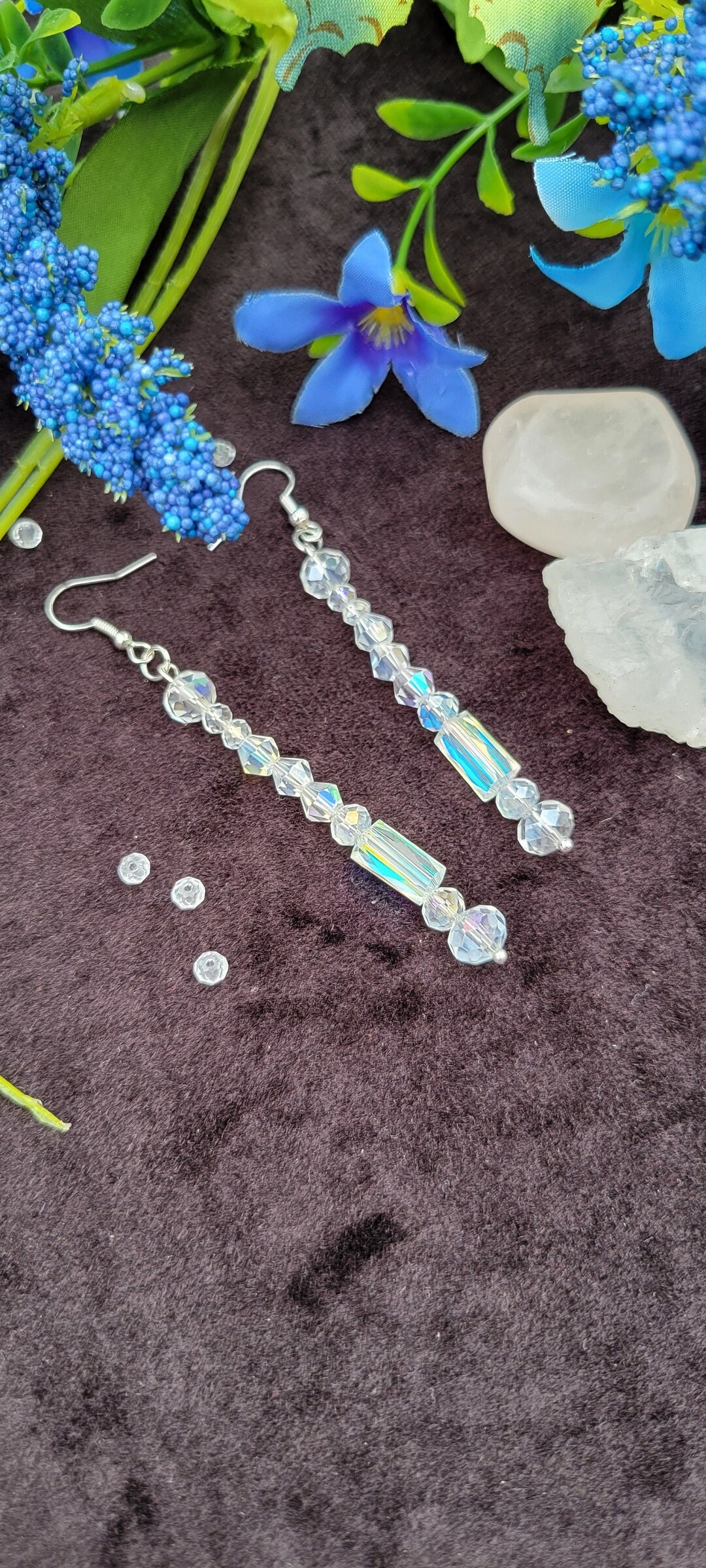 Crystal Clear Faceted Iridescent Tube and Rondelle Glass Bead Dangle ...