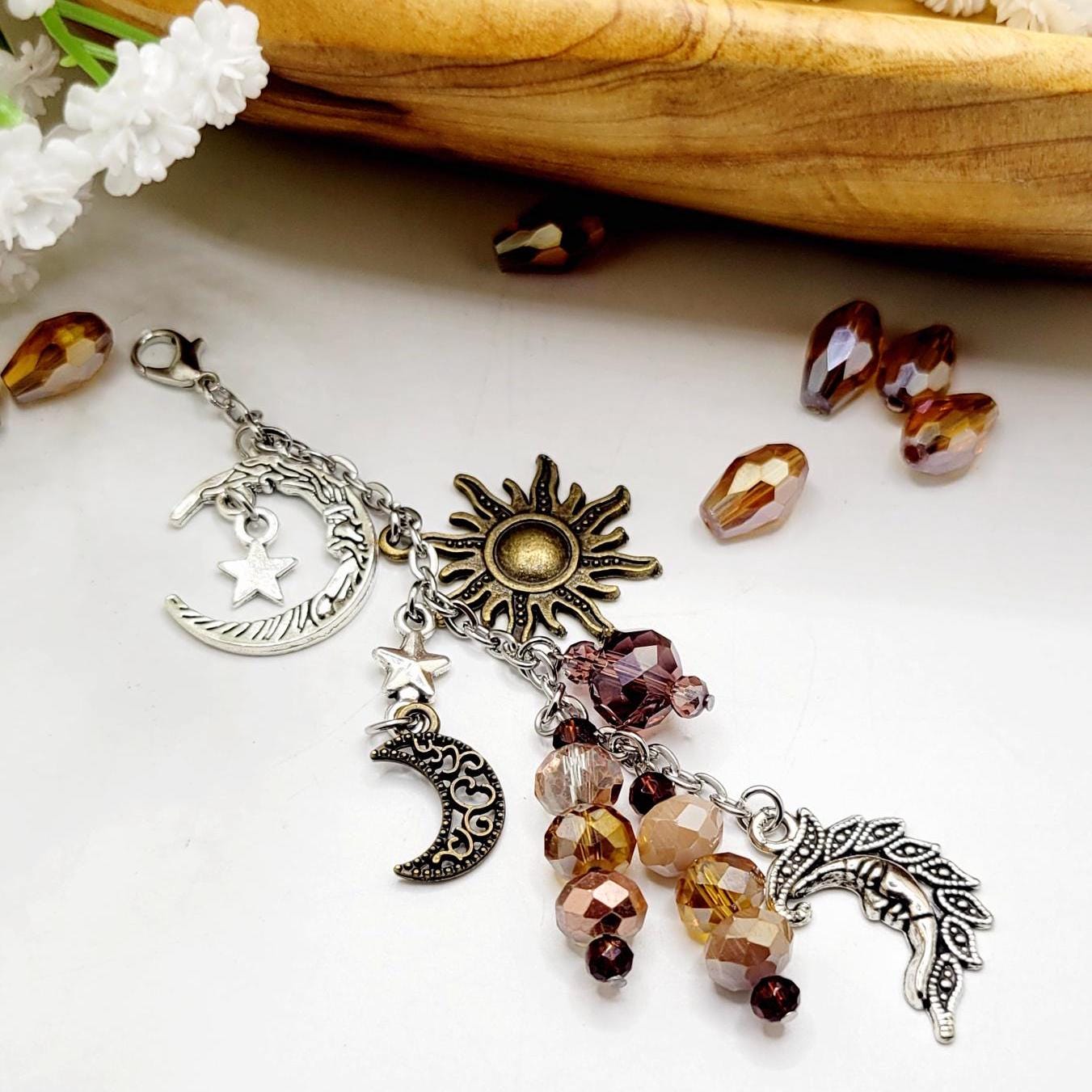 Filigree Moon Charm Keychain, Detachable Multi Charm Sun, Moon, Stars ...