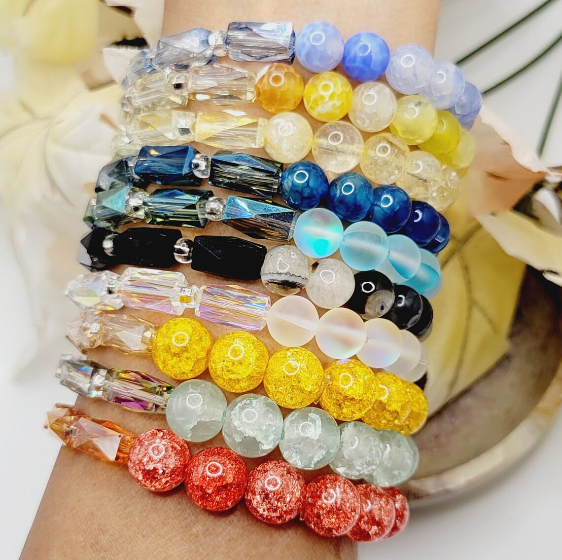 Crystal Iridescent Glass Tube Bead, Natural Agate, Citrine, Quartz ...