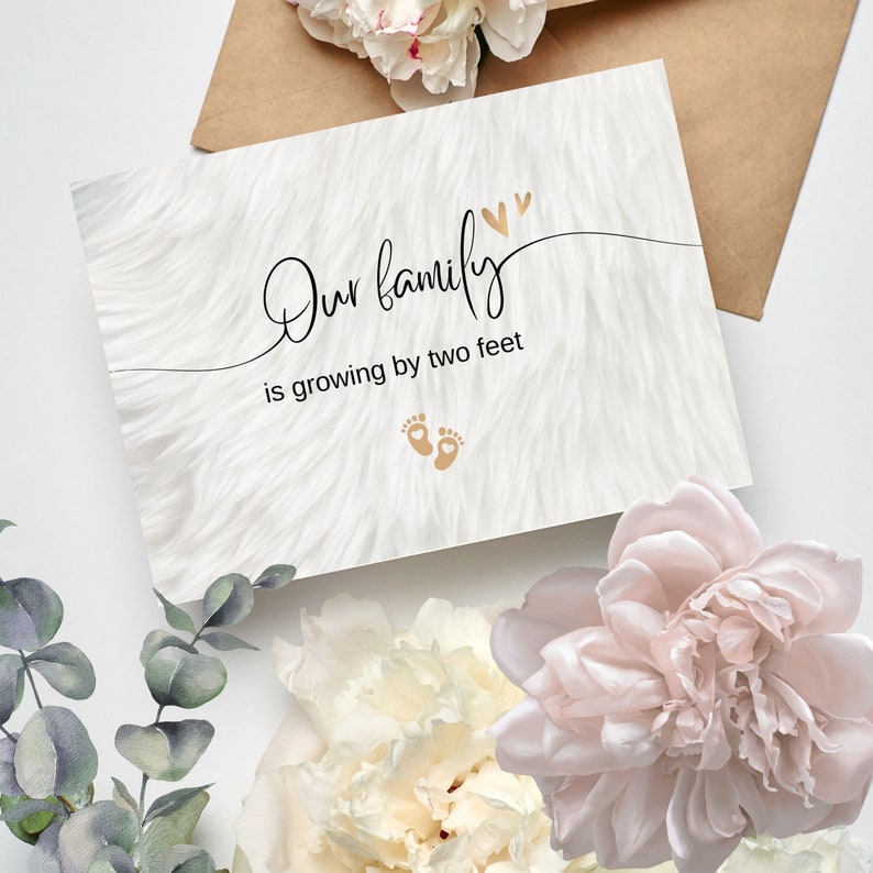 Pregnancy Announcement Card Saying Our Family is Growing by Two Feet ...