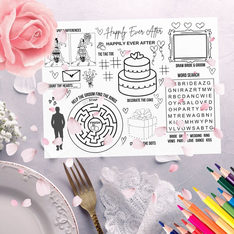 Wedding Coloring Placemat: Kids' Activity Page (digital File) - Etsy