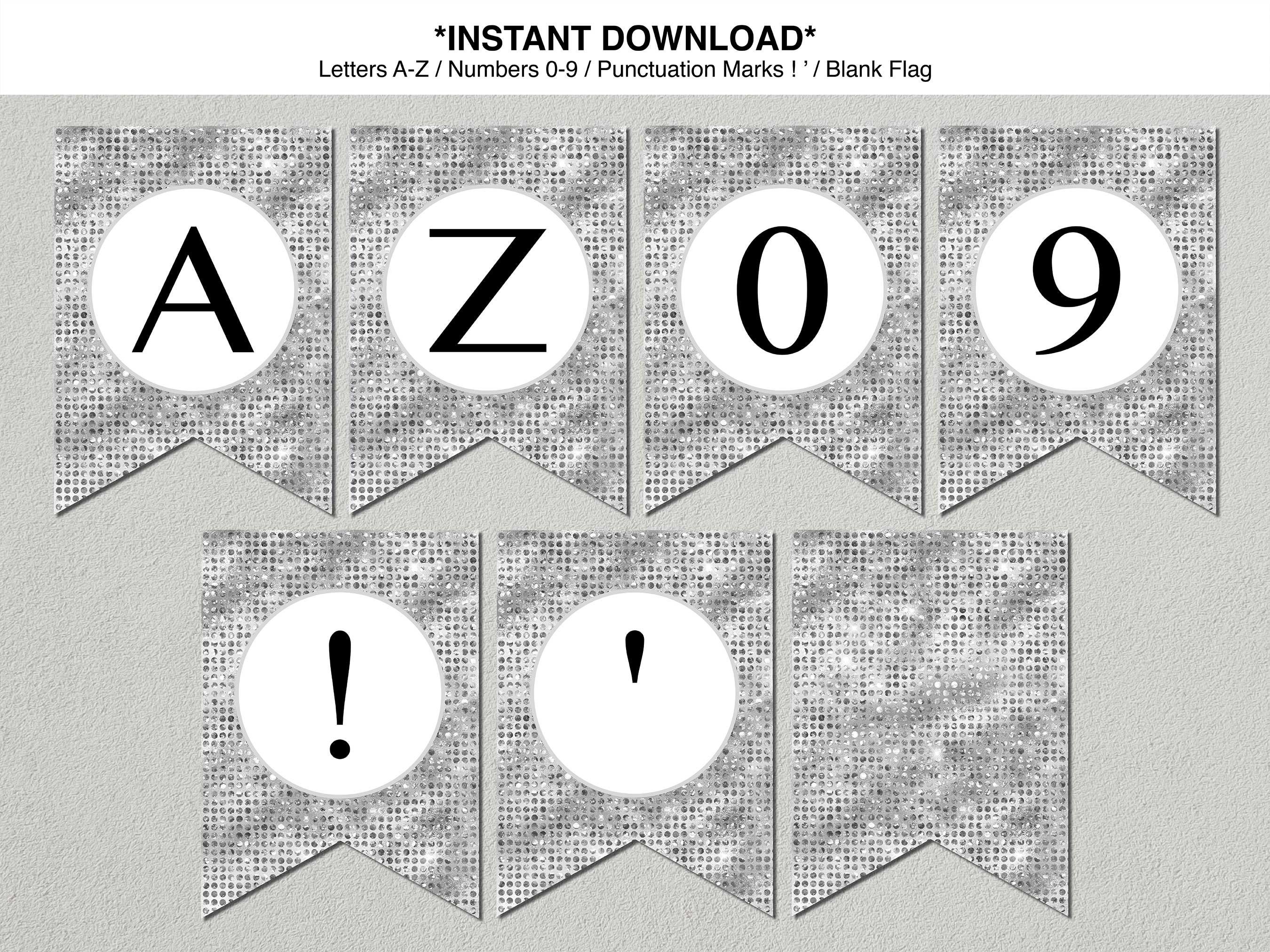 Silver Glitter Alphabet Banner, Printable DIY Banner, A-Z and Numbers ...