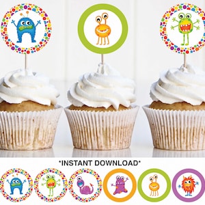 Printable Monster Cupcake Toppers, Kids Birthday Party Decor (instant ...