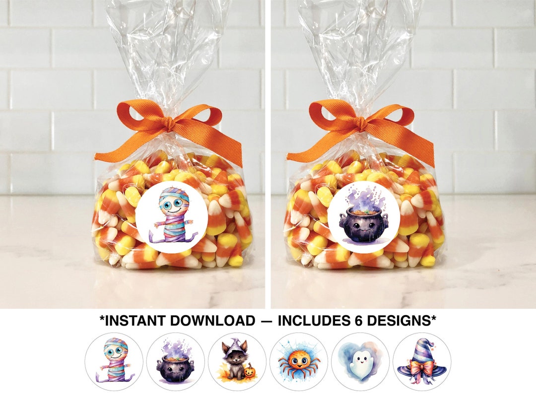 Cute Pastel Halloween Printable Stickers, Halloween Party Favor Tags ...
