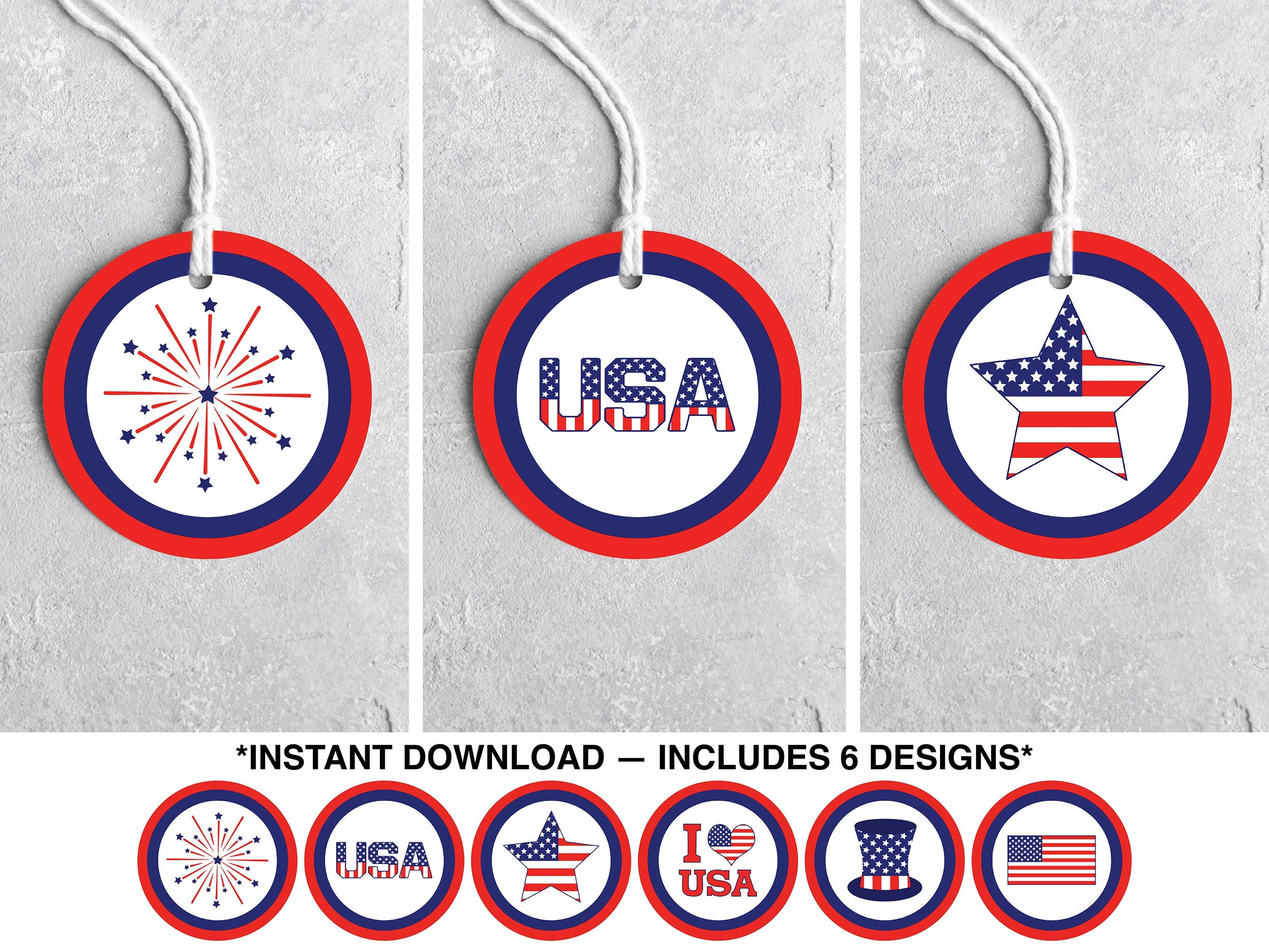 4th of July Printable Tag , Red White Blue Gift Tags, I Love USA Gift ...