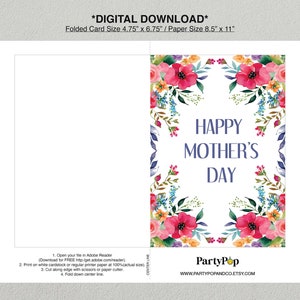 Printable Mothers Day Card, Happy Mother's Day Printable Card, Floral ...