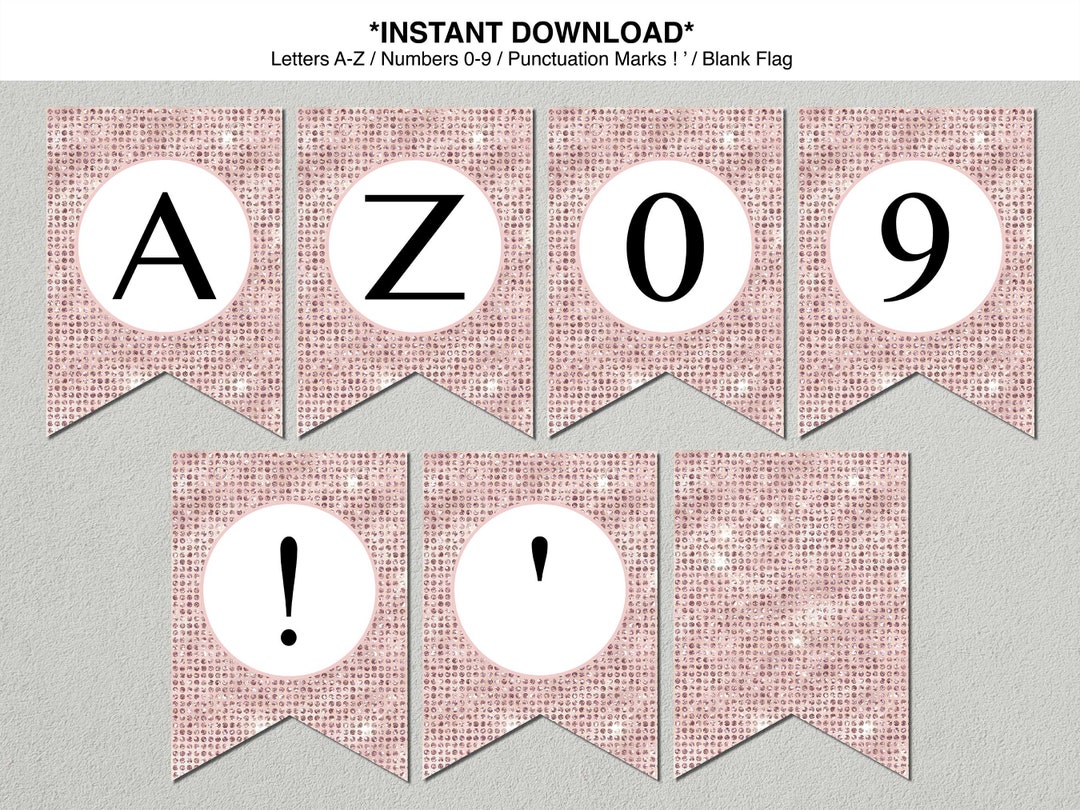 Blush Pink Glitter Alphabet Banner, Printable DIY Banner, A-z&numbers ...