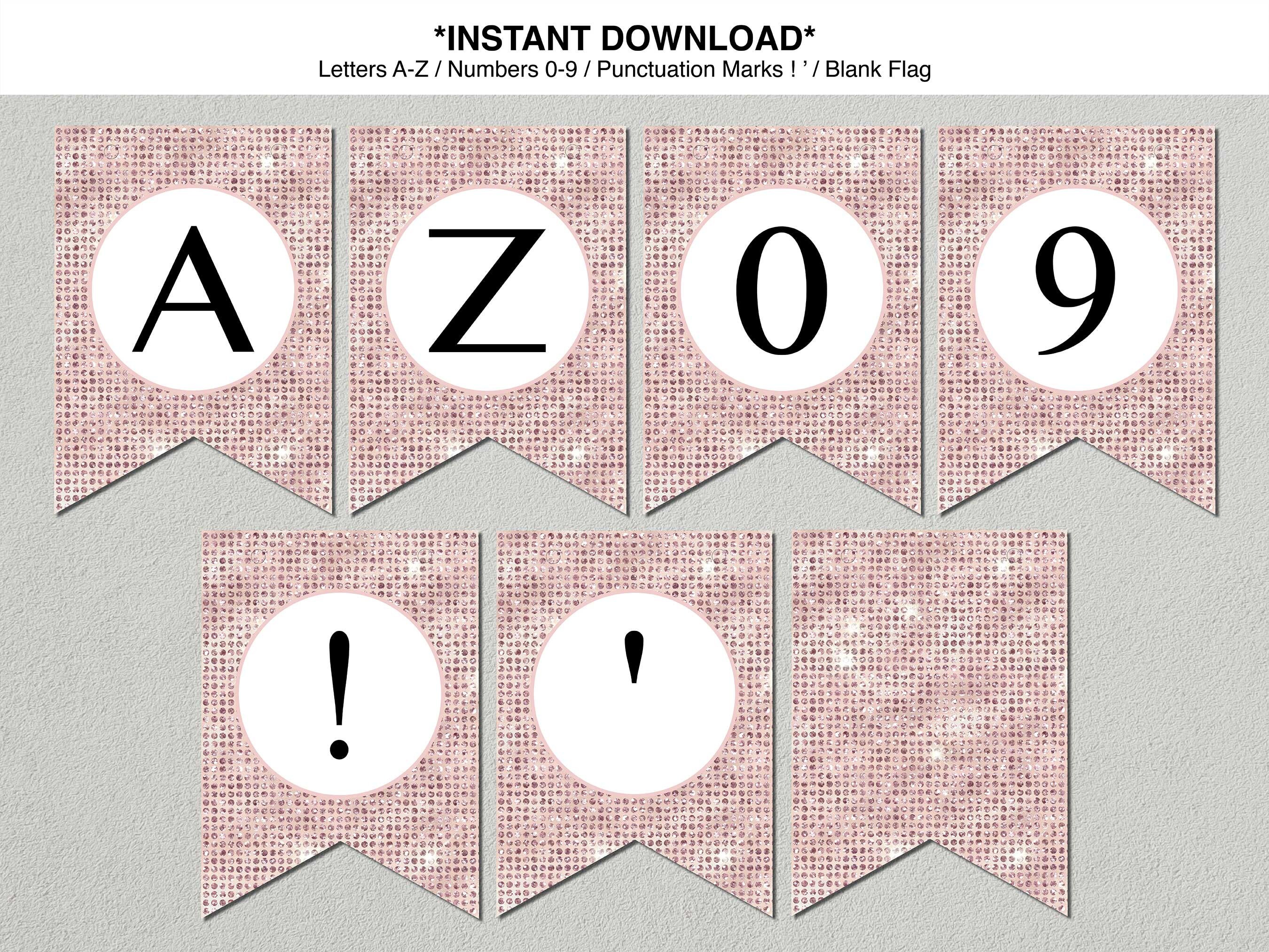 Blush Pink Glitter Alphabet Banner, Printable DIY Banner, A-z&numbers ...
