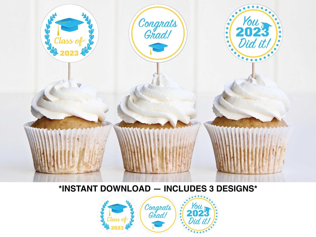 Graduation Cupcake Toppers, Light Blue Graduation Cupcake Toppers 2023 ...