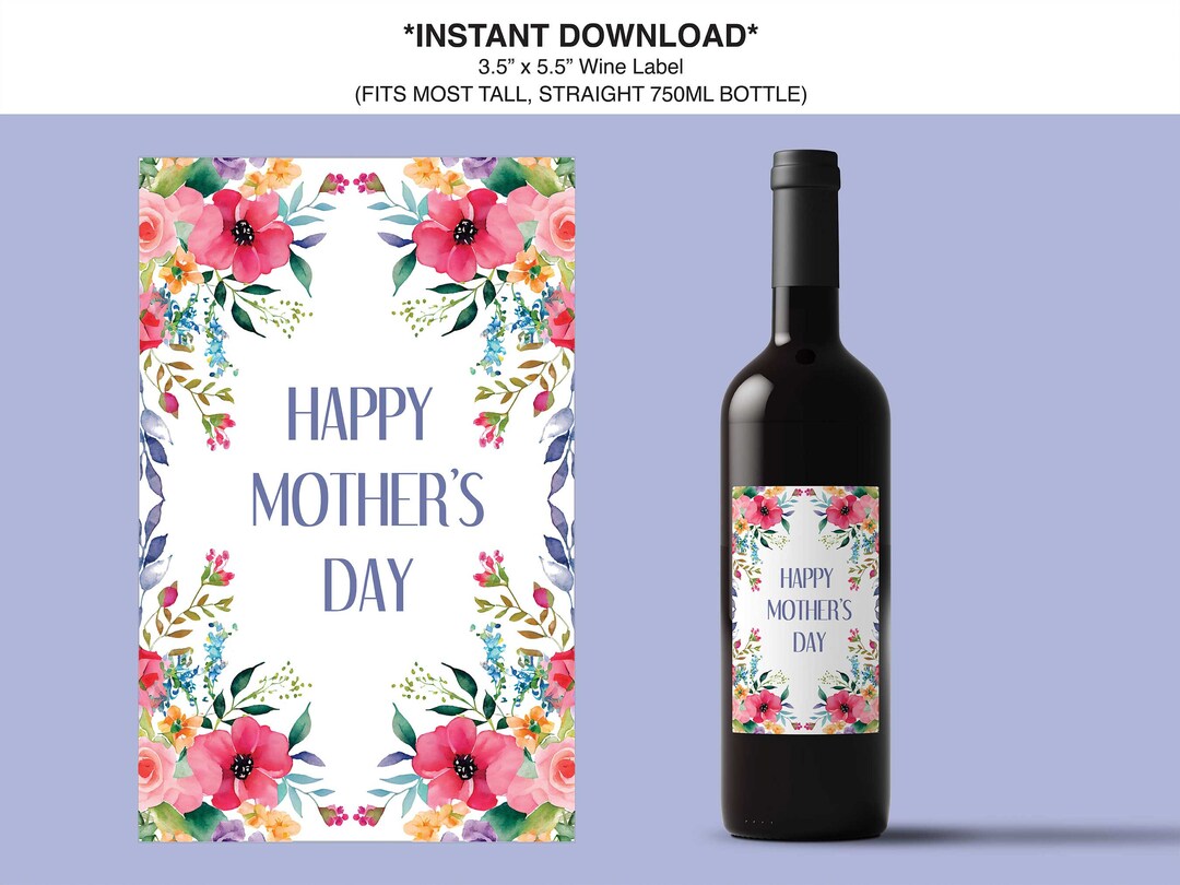 Happy Mother's Day Wine Label Cute Mom Gift Mothers Day - Etsy