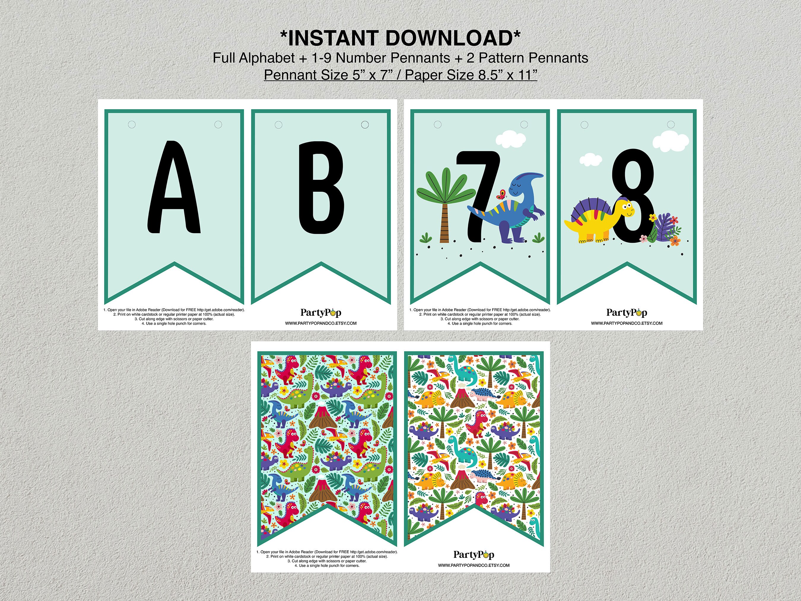 Printable Dinosaur Birthday Banner, Customizable Pennants (digital ...