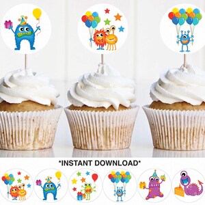 Monster Birthday Cupcake Toppers, Printable Monster Party Decorations ...