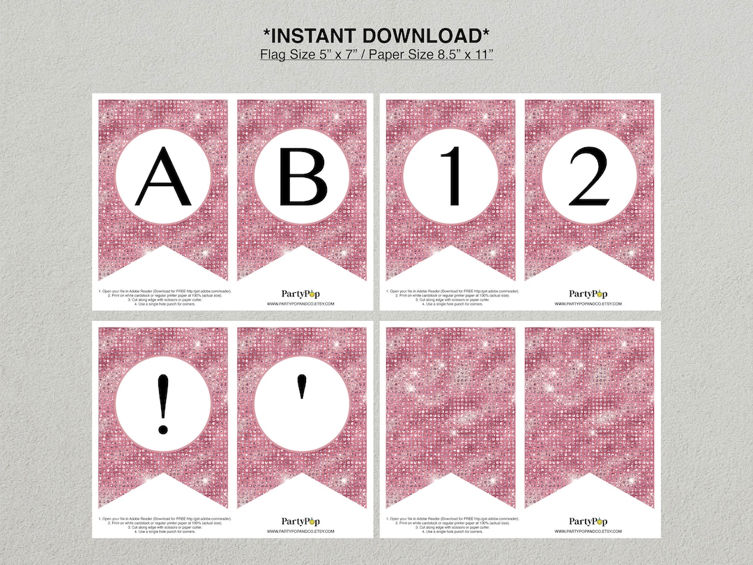 Pink Glitter Alphabet Banner, Printable Party Decoration (PDF) - Etsy