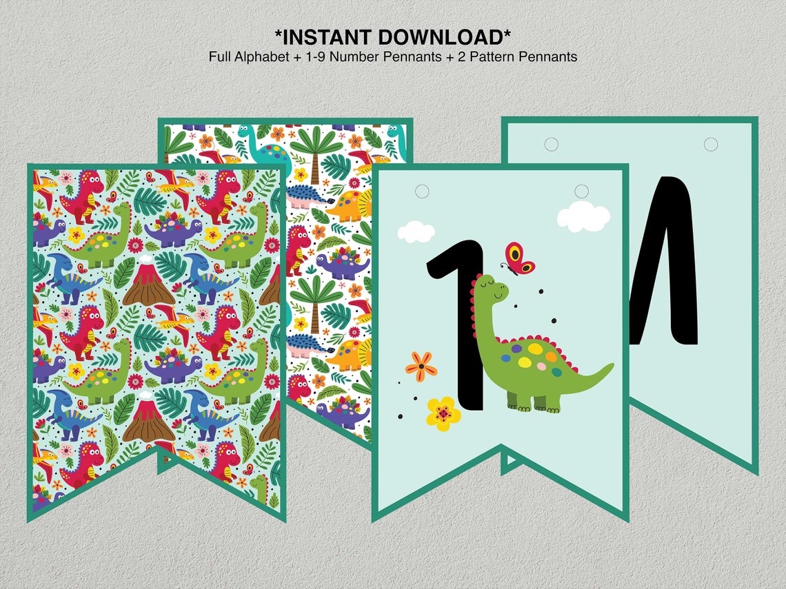 Printable Dinosaur Birthday Banner, Customizable Pennants (digital ...