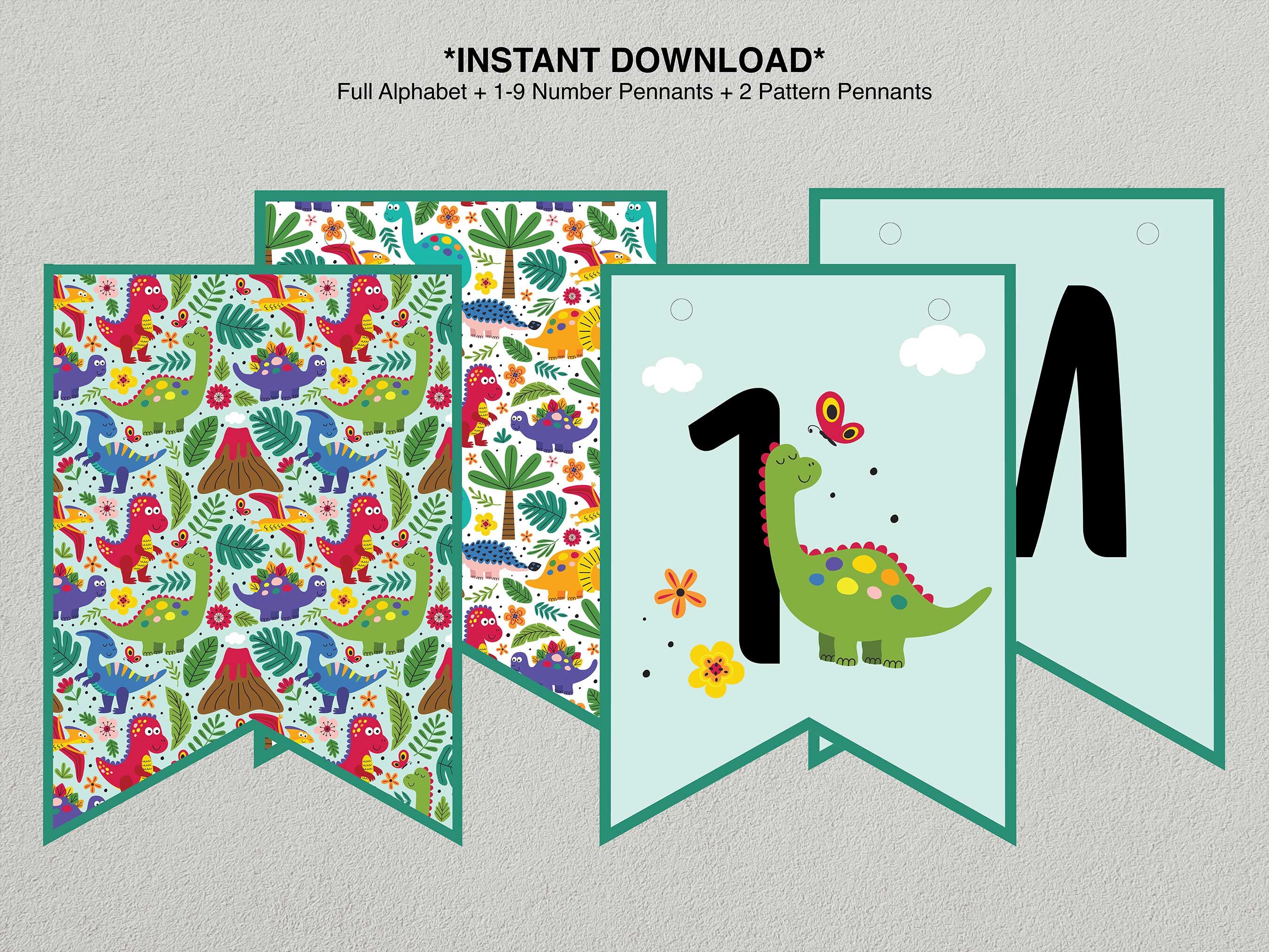 Printable Dinosaur Birthday Banner, Customizable Pennants (digital ...