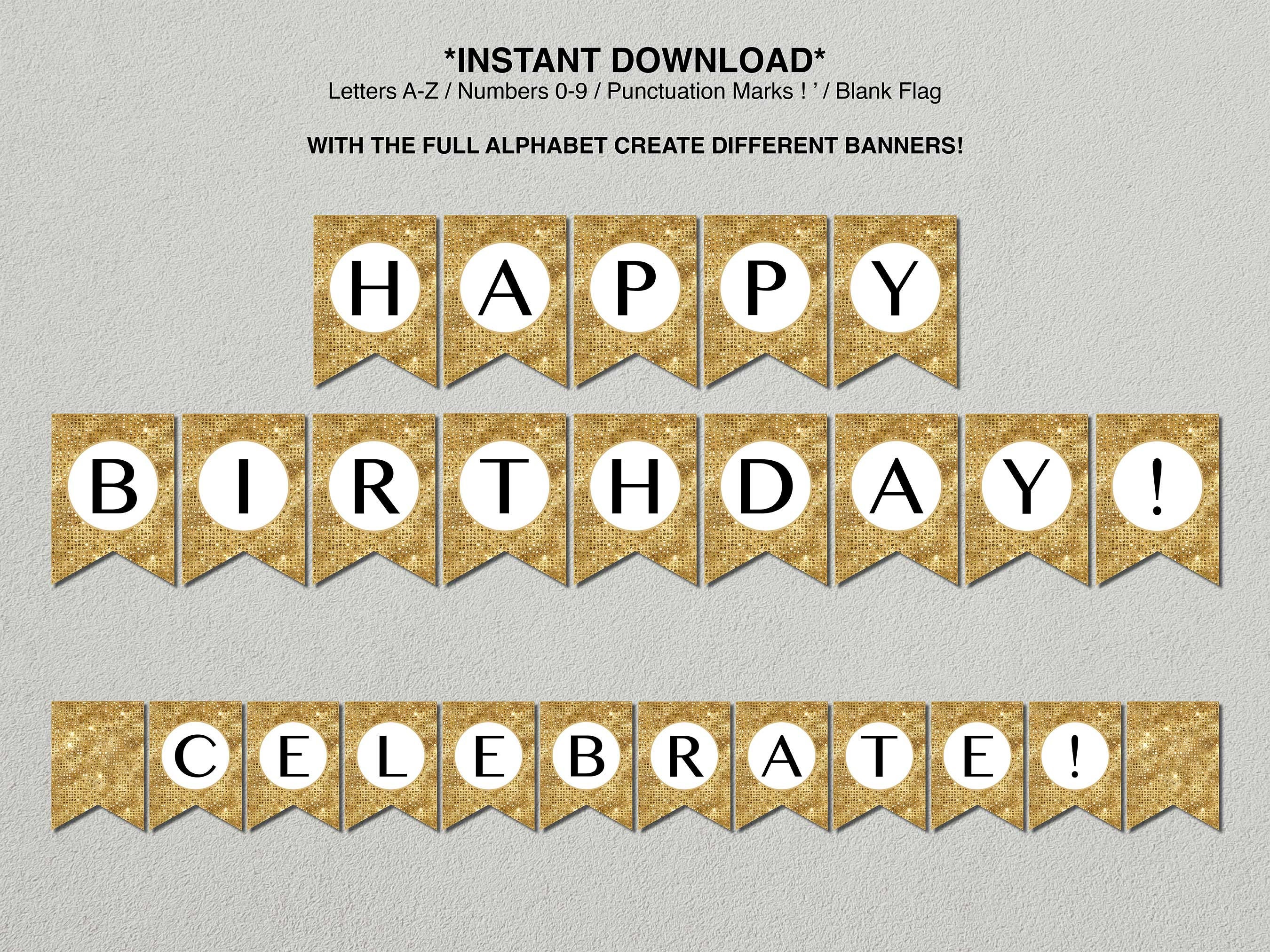 Gold Glitter Alphabet Banner, Printable DIY Banner, A-Z & Numbers ...