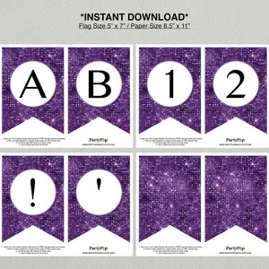 Purple Glitter Alphabet Banner, Printable DIY Banner, A-z&numbers ...