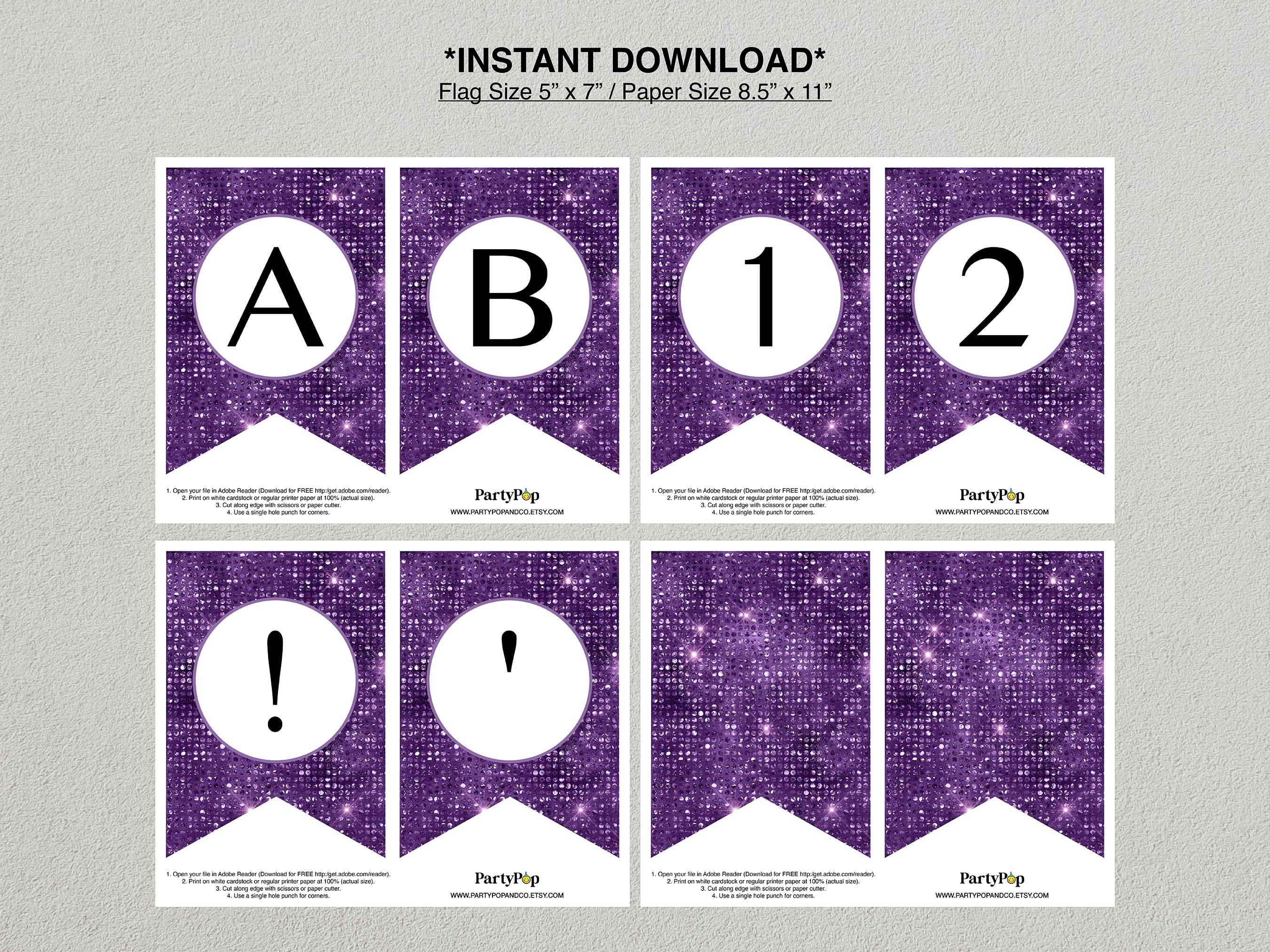 Purple Glitter Alphabet Banner, Printable DIY Banner, A-z&numbers ...