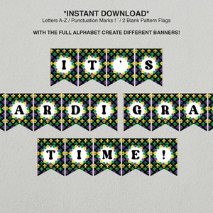 Mardi Gras Printable Banner, Mardi Gras Pennants, Fat Tuesday Party ...