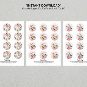 Pink Floral Cupcake Toppers, Spring Party Decorations (instant Download ...