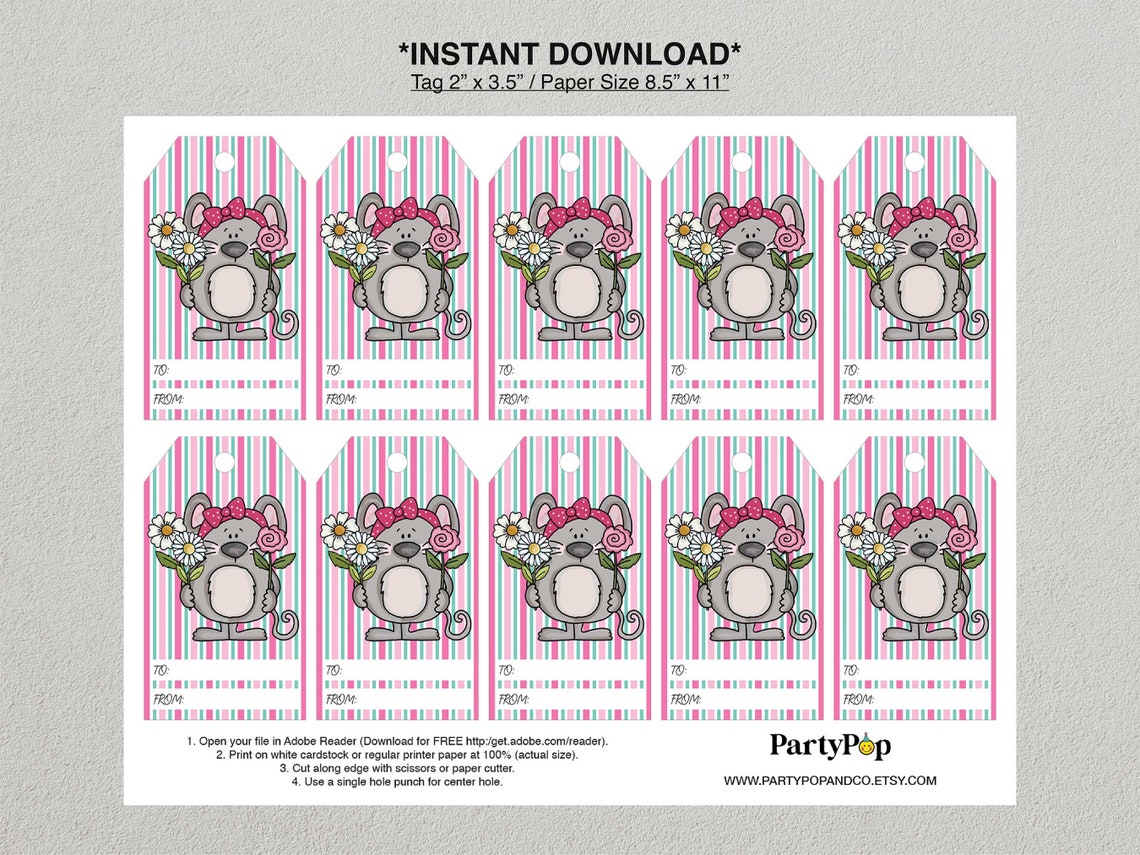 Printable Mothers Day Gift Tag, Cute Mouse Tag, Mother's Day Thank You ...