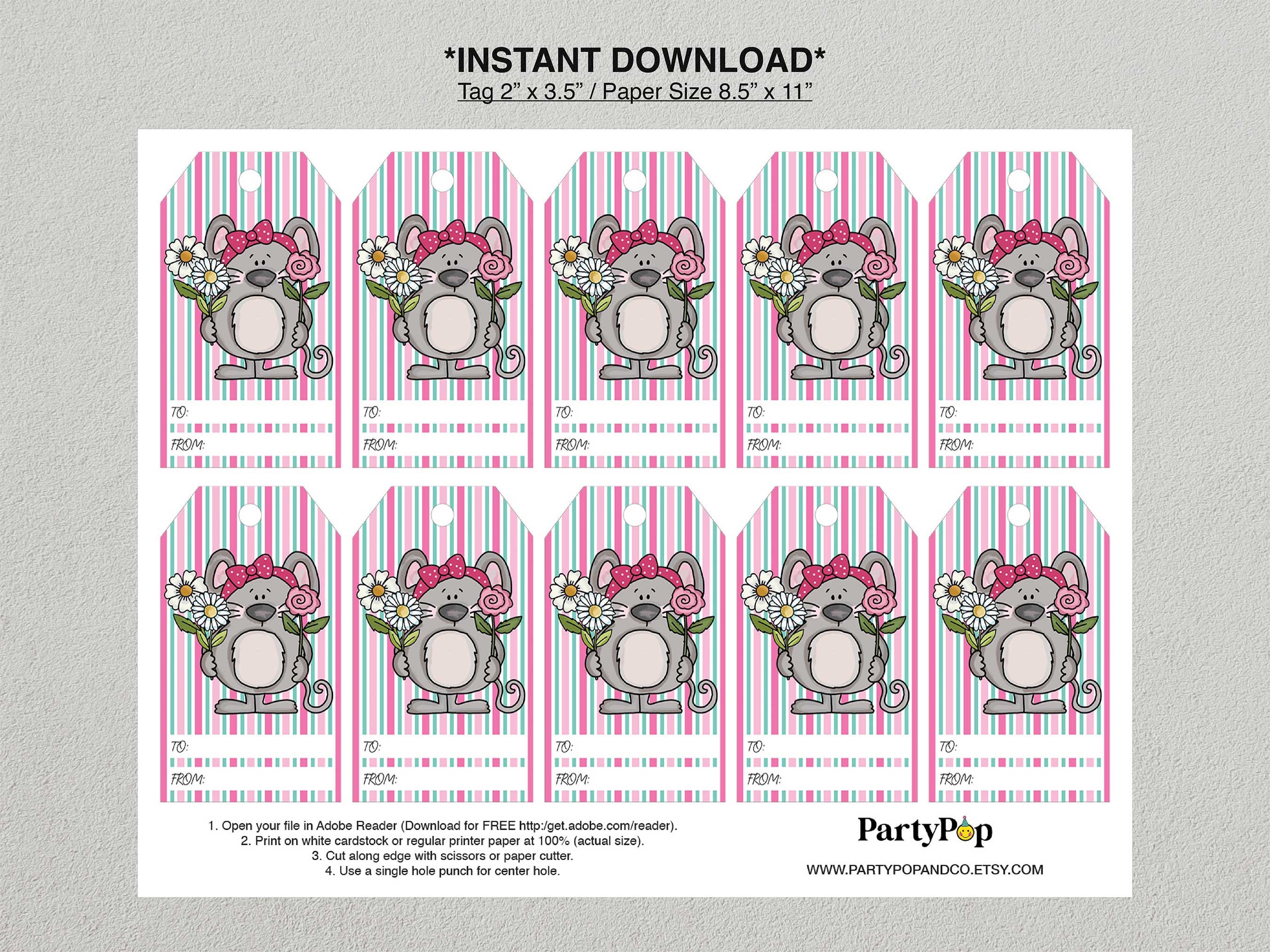 Printable Mothers Day Gift Tag, Cute Mouse Tag, Mother's Day Thank You ...