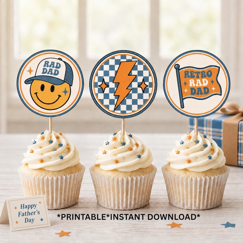 Cupcake Toppers for Dad Printable, Retro Dad Party Decor(digital ...