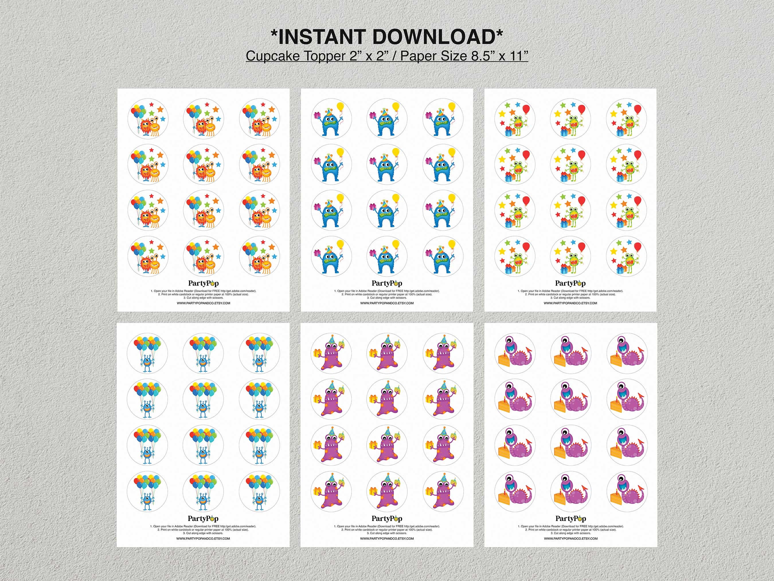 Monster Birthday Cupcake Toppers, Printable Monster Party Decorations ...