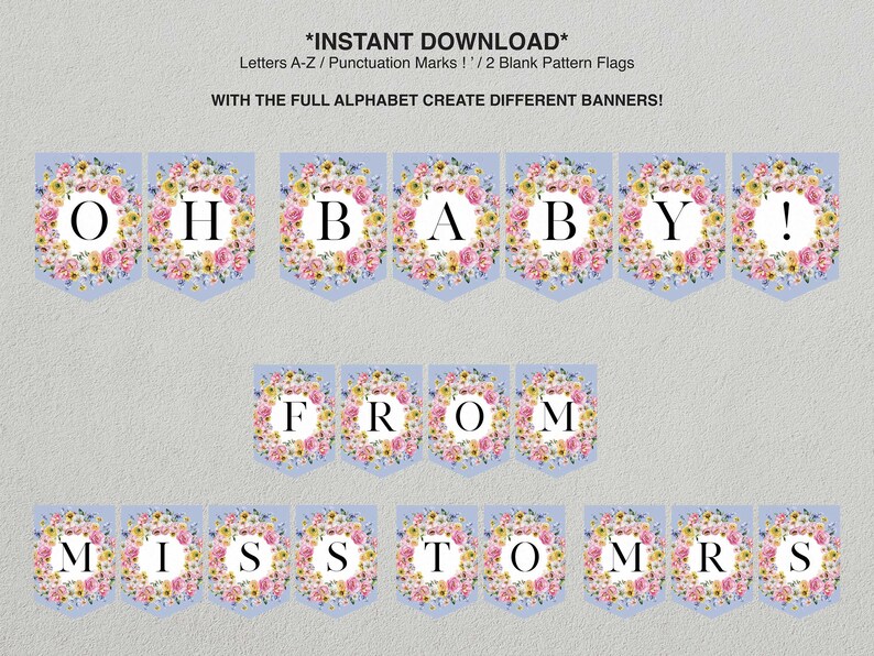 Blue Floral Printable Banner, Baby Shower Banner, Bridal Shower Decor ...