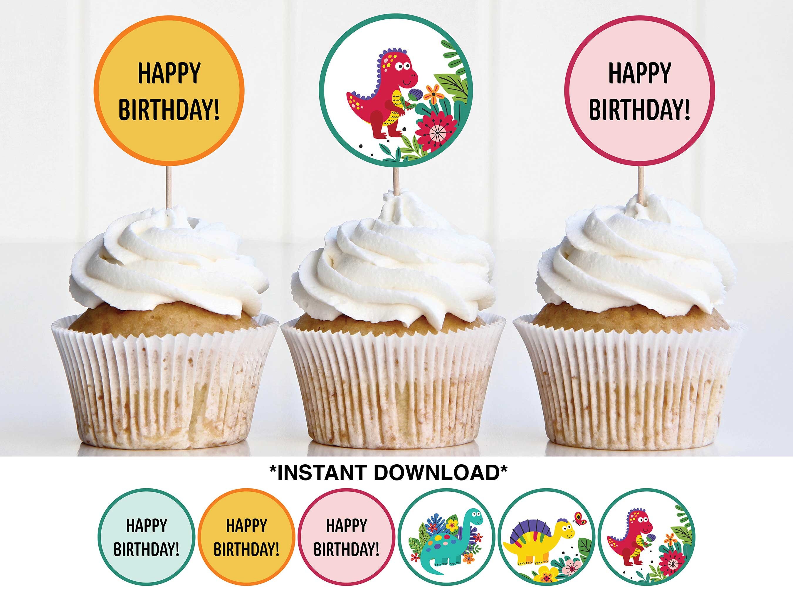 Printable Dinosaur Cupcake Toppers, Dinosaur Birthday Decor, Dinosaur ...