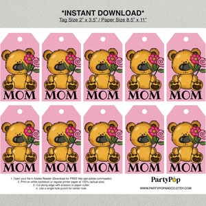 Printable Mom Bear Gift Tag, Mother's Day Thank You (PDF) - Etsy