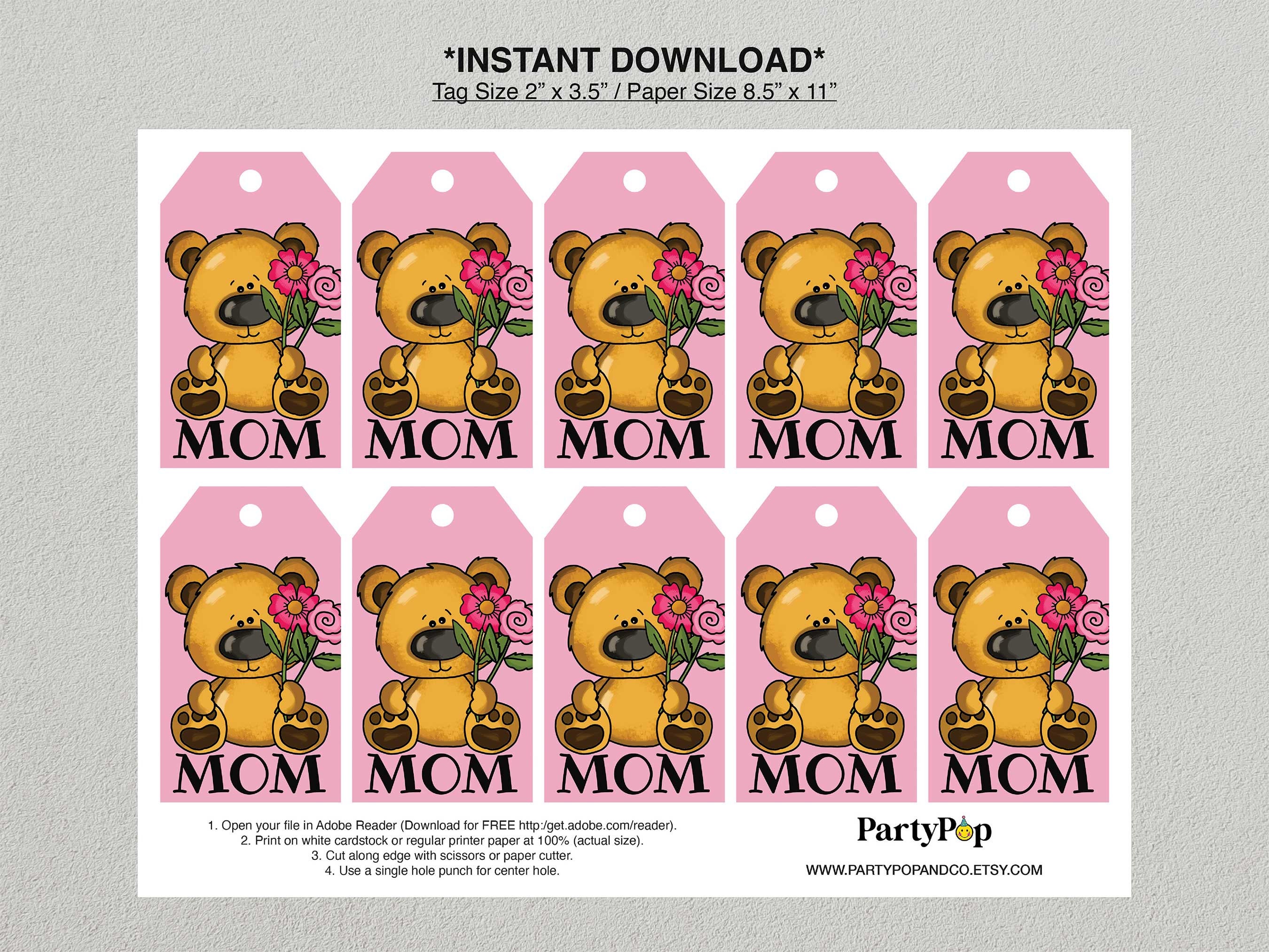 Printable Mothers Day Gift Tag, Mom Bear Tag, Mother's Day Thank You ...