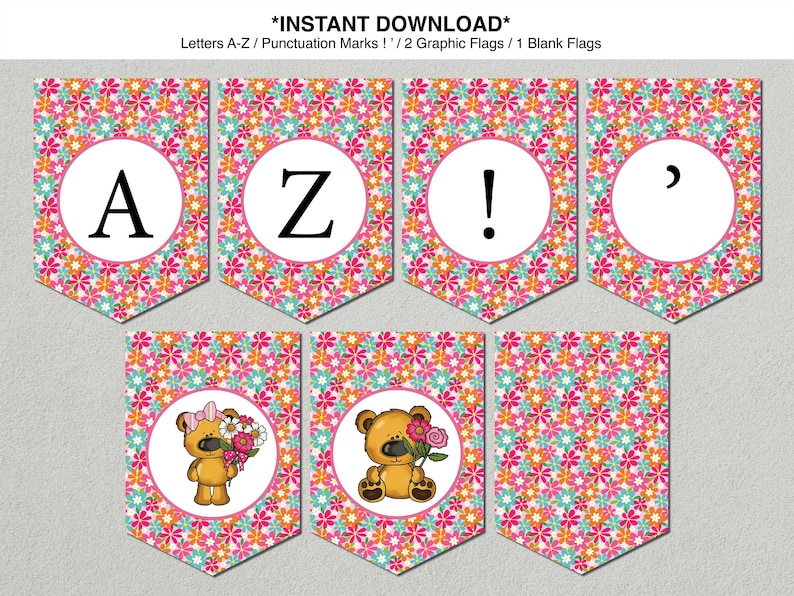Floral Bear Printable Banner, Alphabet & Numbers (instant Download) - Etsy