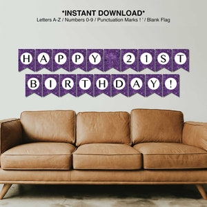 Purple Glitter Alphabet Banner, Printable DIY Banner, A-z&numbers ...