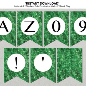 Emerald Green Glitter Printable Banner, Letters, Numbers (instant ...