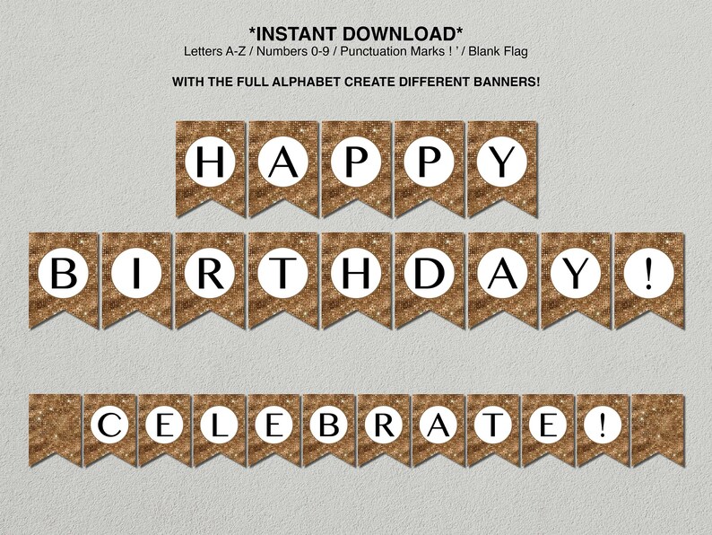 Bronze Glitter Alphabet Banner, Printable DIY Banner, A-z&numbers ...