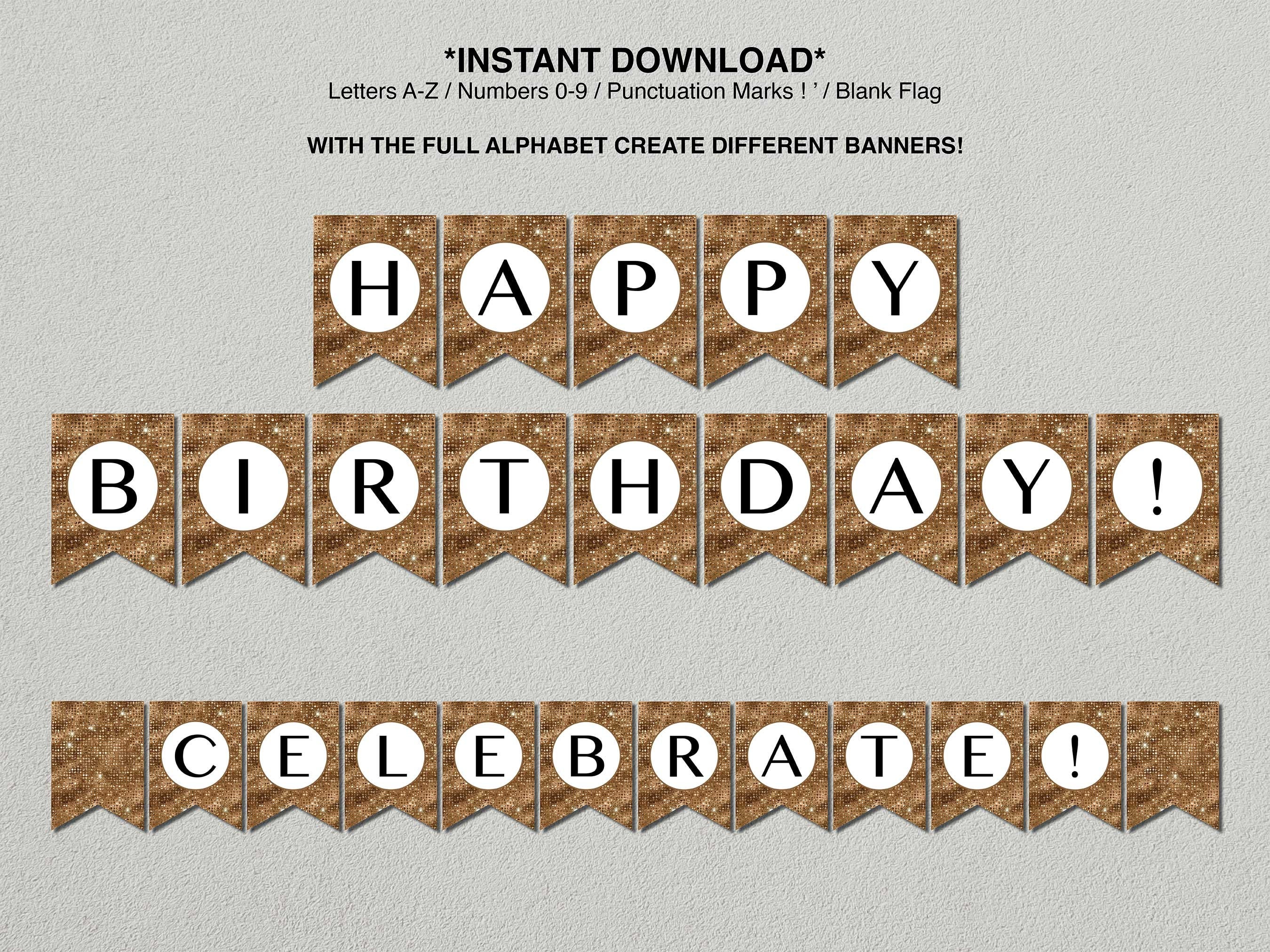 Bronze Glitter Alphabet Banner, Printable DIY Banner, A-z&numbers ...