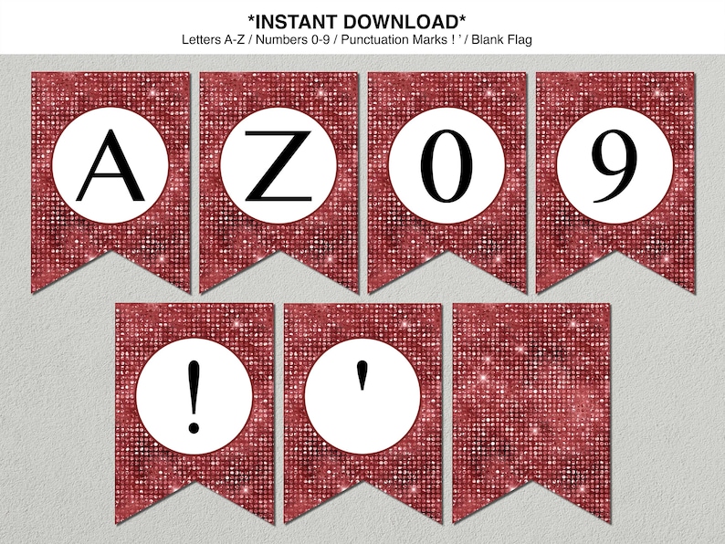 Ruby Red Glitter Alphabet Banner, Printable DIY Banner, A-z&numbers ...