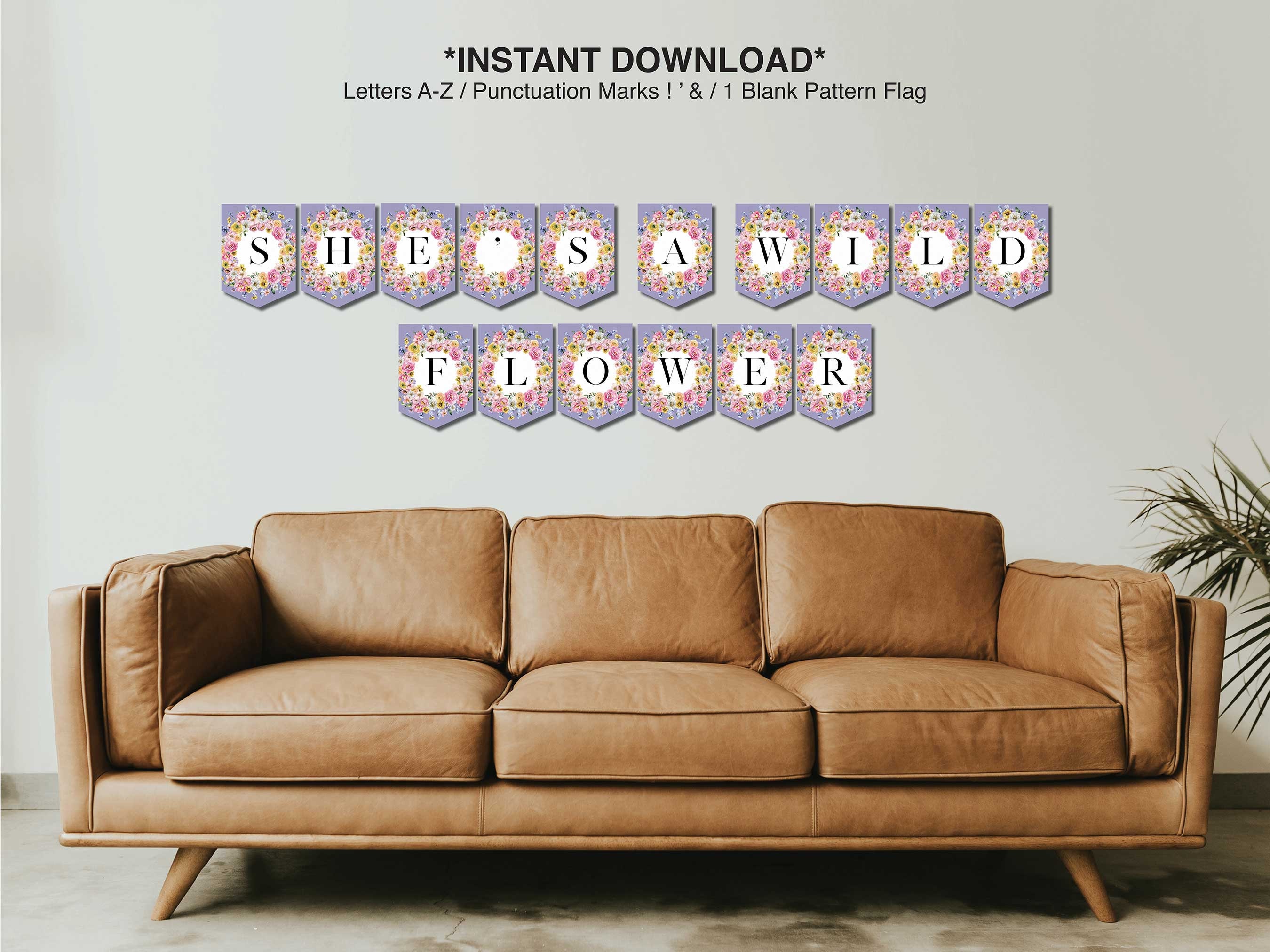 Purple Floral Banner Alphabet A-Z and Numbers, Bridal or Baby Shower ...