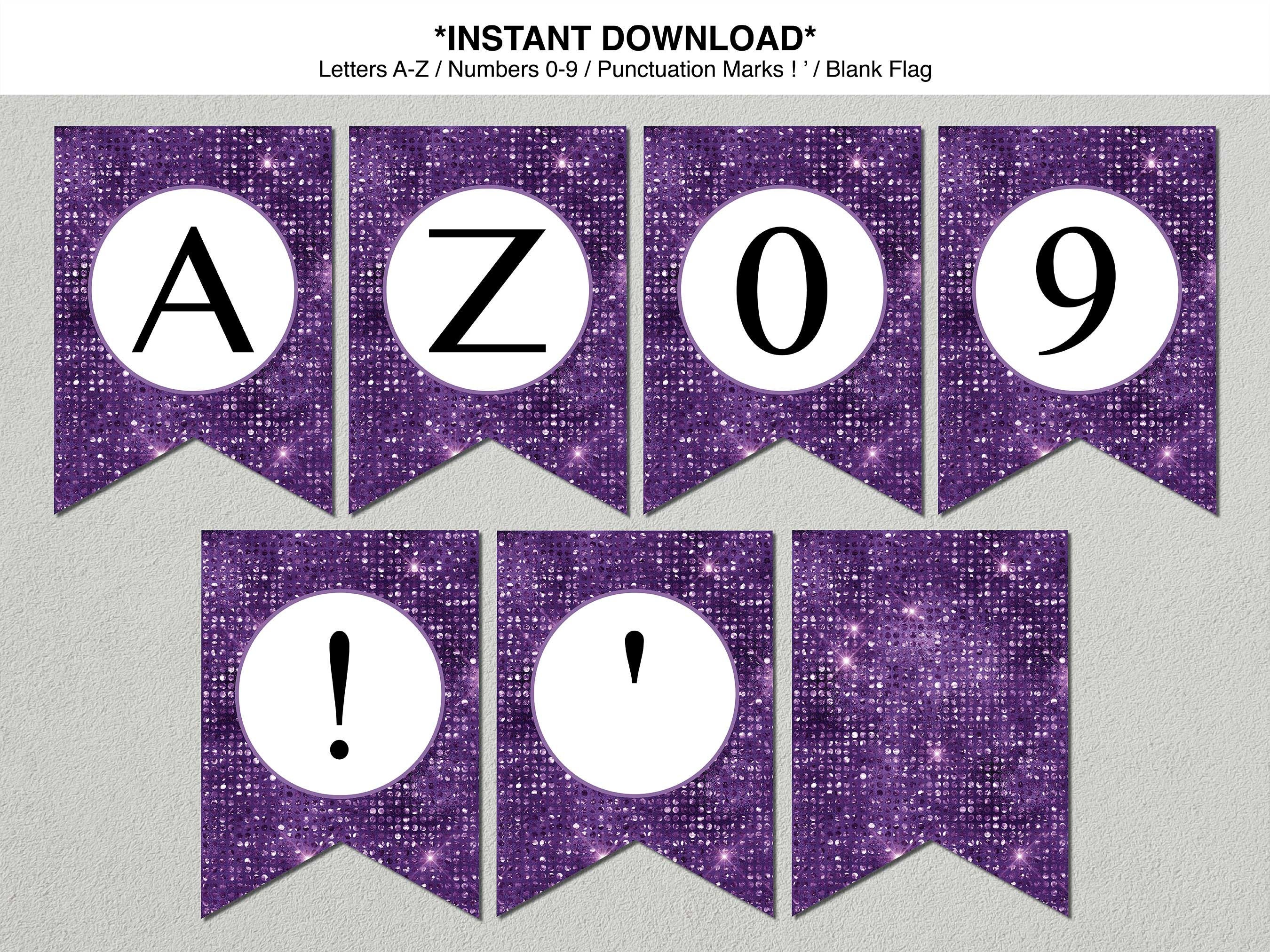 Purple Glitter Alphabet Banner, Printable DIY Banner, A-z&numbers ...