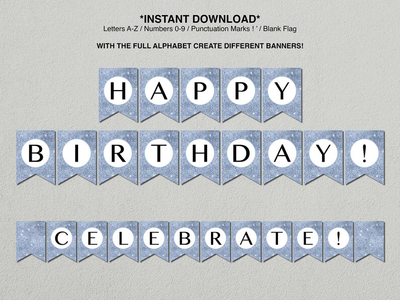 Light Blue Glitter Alphabet Banner, Printable DIY Banner, A-z&numbers ...