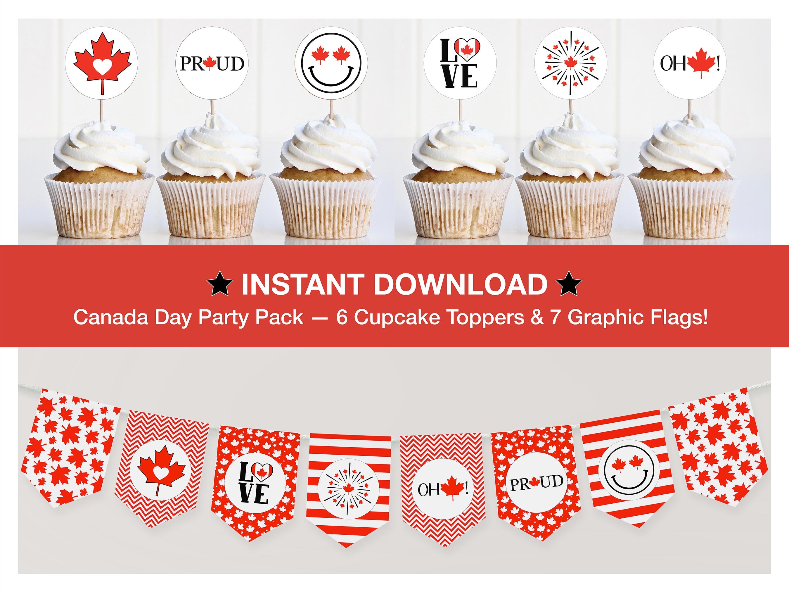 Canada Day Party Banner and Cupcake Toppers (digital Download) - Etsy