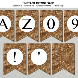 Bronze Glitter Alphabet Banner, Printable DIY Banner, A-z&numbers ...