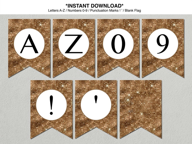 Bronze Glitter Alphabet Banner, Printable DIY Banner, A-z&numbers ...