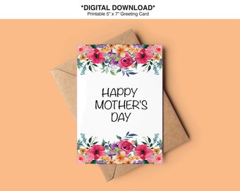 Happy Mother's Day Printable Card / Floral Card Template / Instant ...