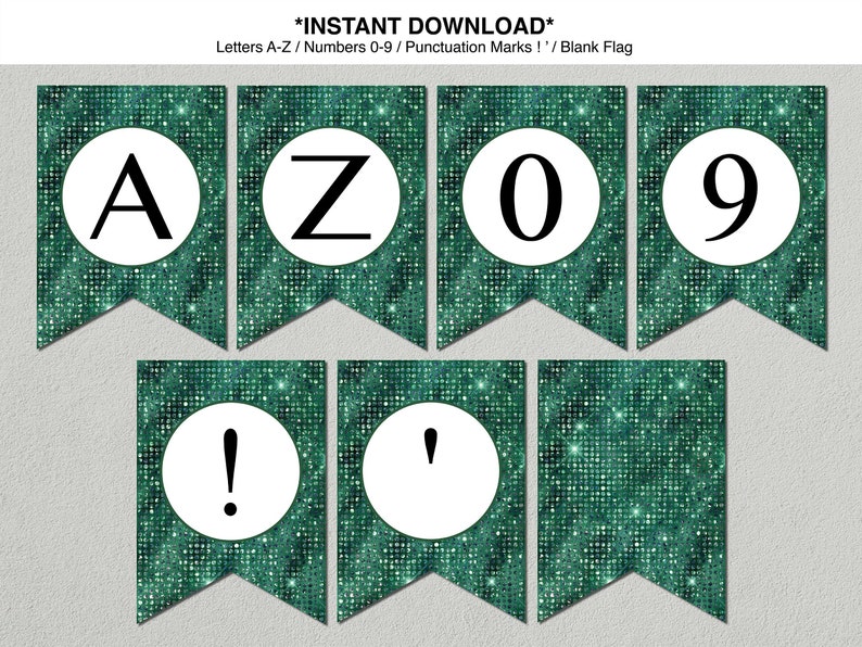 Forest Green Glitter Alphabet Banner, Printable DIY Banner, A-z&numbers ...
