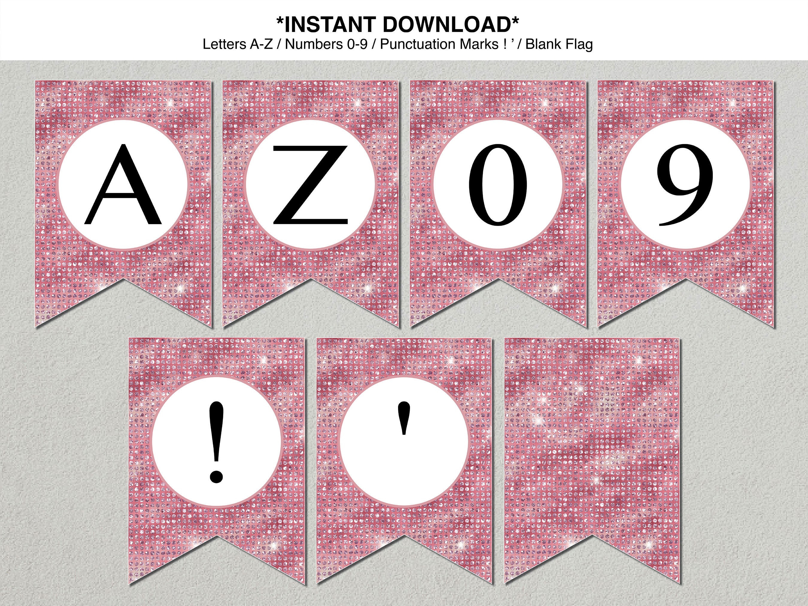 Pink Glitter Alphabet Banner, Printable DIY Banner, A-Z and Numbers ...