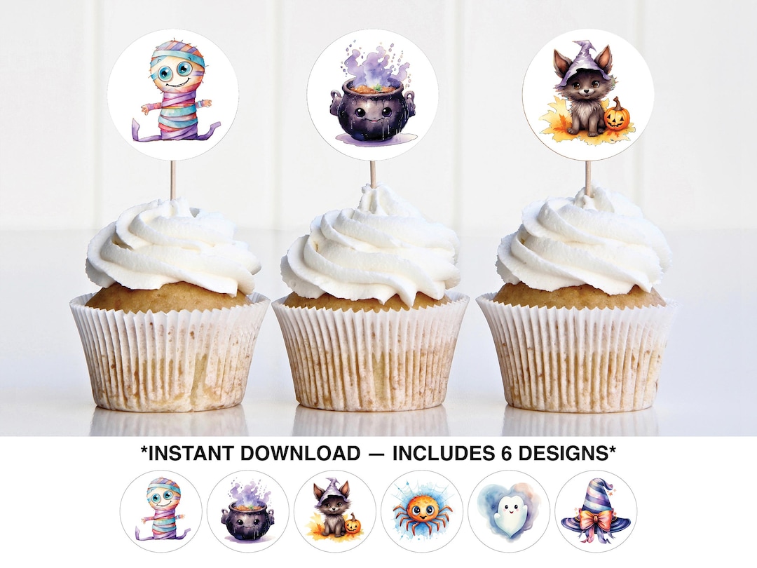Cute Halloween Cupcake Toppers Printable, Pastel Halloween Printable ...